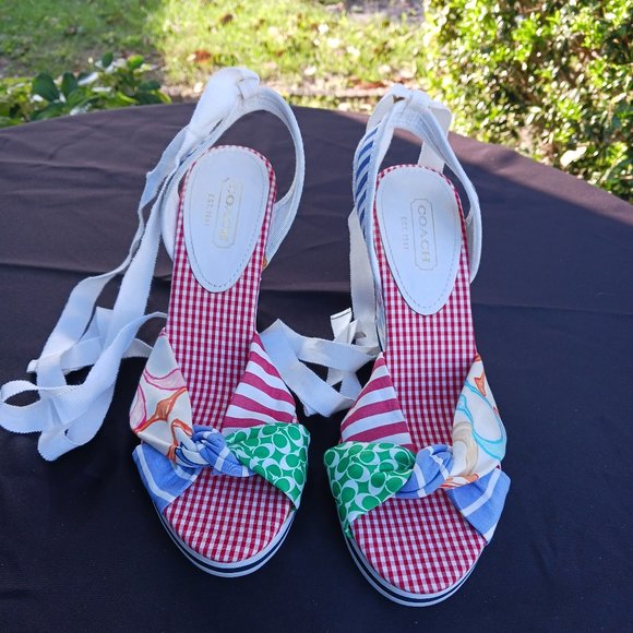 Coach | Shoes | Coach Tammie Patchwork Espadrille Wedges With Ankle ...